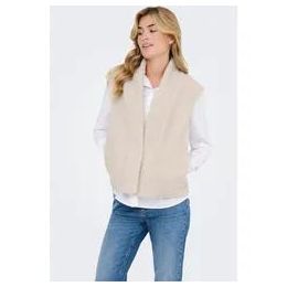 Jacqueline de Yong Fellimitatweste JDY "JDYBIRDY LIFE TEDDY OPEN VEST OTW NOOS", Damen, Gr. M/L, pumice stone, Obermaterial: 100% Polyester, unifarben, regular fit normal, V-Ausschnitt, Westen