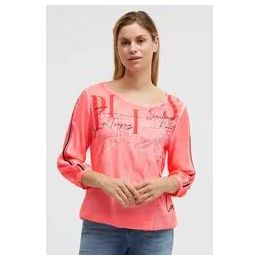 Schlupfbluse SOCCX, Damen, Gr. L, rot neon, Web, Material: 100% Viskose, Glitzermuster, bedruckt, regular fit normal, Rundhals, &Auml;rmel mit &Auml;rmelschlitz 2-Knopf-Manschette, Blusen Schlupfbluse, mit Gummizug im Saum