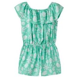 Kurzoverall name it "NKFVINAYA PLAYSUIT FFF", M&auml;dchen, Gr. 122, N-Gr, bermuda aop:tropical, Web, Obermaterial: 98% Polyester, 2% Elasthan, bedruckt, regular fit kurz, Carmenausschnitt, Overalls Kurzoverall, Kunstfaser, elastischer Bund, Allover-Druck