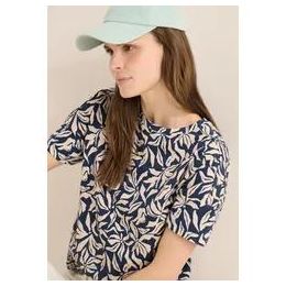 Print-Shirt Cecil, Damen, Gr. M (40), sporty denim blau, Jersey, 48% Baumwolle, 48% Modal, 4% Elasthan, gebl&uuml;mt, comfort fit h&uuml;ftlang, Rundhals, normaler Saum, Shirts, mit Blumenmuster