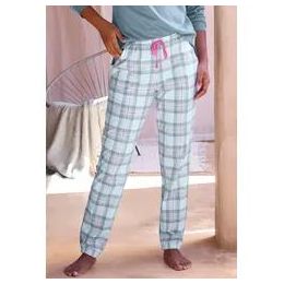 Pyjamahose Vivance DREAMS, Damen, Gr. 32/34, N-Gr, grau, rosa, kariert, Single Jersey, Obermaterial: 100% Baumwolle, kariert, Basic schmal lang, Hosen Pyjamahose, mit sch&ouml;nem Alloverdruck