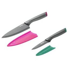 Messer-Set Tefal "Fresh Kitchen", grau, pink, gr&uuml;n, Edelstahl, Kunststoff, Kochmesser-Sets, 2-tlg, Klingen aus rostfreiem Stahl, Titan-Versiegelung, Klingenschutz