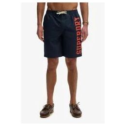 Badeshorts Superdry "LOGO 19 BOARDSHORT", Herren, Gr. M, N-Gr, nautical navy, Web, Polyester, bedruckt, Badehosen Badeshorts