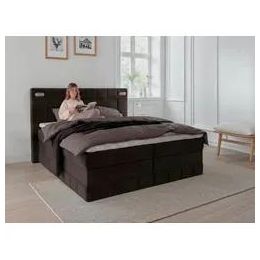 Boxbett OTTO HOME "PHILLIPA inkl. Bettkasten, wahlweise mit LED-Leuchten, Breite: 180cm", schwarz, B:195cm L:210cm, Holz teilmassiv, Holzwerkstoff, Spanplatte, Komplettbetten, inkl. Kaltschaum-Topper, in verschiedenen Farben erh&auml;ltlich