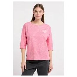 3/4-Arm-Shirt Ragwear "SHIMONA PRINT", Damen, Gr. M, pink, Jersey, Obermaterial: 100% Baumwolle, bedruckt, washed, normal, Rundhals, Shirts 3/4-Arm-Shirt, Bequemer Fit mit Herz-Print und ausgewaschener Optik