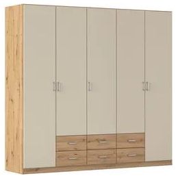Dreht&uuml;renschrank Rauch "Kleiderschrank Garderobe GAMMA Breiten 91/136/181/226/271/315/360 cm", eiche artisan, beige (champagner), griffe alu, B:226cm H:210cm T:54cm, Holzwerkstoff, Schr&auml;nke, Dreht&uuml;renschrank, mit Schubladen, verschiedene Griff-Varianten TOPSELLER MADE IN GERMANY