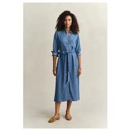 Hemdblusenkleid Gant "CHAMBRAY SHIRT DRESS", Damen, Gr. 46, N-Gr, light indigo, Denim/Jeans, Obermaterial: 100% Lyocell, unifarben, Basic, regular fit wadenlang, Rundhals, eingesetzt Manschette, Kleider, Regular fit mit Button-Down-Kragen