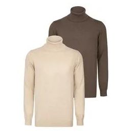 Rollkragenpullover FELIX HARDY "Rollkragenpullover 2er-Pack", Herren, Gr. XL, beige, braun, 100% Baumwolle, Pullover Rollkragenpullover