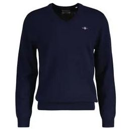 Sweater Gant "Strickpullover EXTRAFINE LAMBSWOOL V-NECK", Herren, Gr. L, blau, Obermaterial: 90% Wolle NZW. 10% Polyamid PA., Sweatshirts Sweater