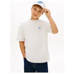 T-Shirt Tommy Hilfiger "TH SCRIPT JERSEY TWILL T-SHIRT", M&auml;dchen, Gr. 7 (122), ecru, Twill, Obermaterial: 100% Baumwolle, unifarben, h&uuml;ftbedeckend, Rundhals, abgesteppte Kante, Shirts T-Shirt, Kinder bis 16 Jahre, Rundhals, bestickt