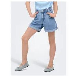 Jeansshorts KIDS Only "KOGVEGA REG MOM SHORTS DNM BJBOX NOOS", M&auml;dchen, Gr. 128, N-Gr, light blau denim, Denim/Jeans, Obermaterial: 100% Baumwolle, unifarben, regular fit ca. Mitte Oberschenkel, Jeans Jeansshorts