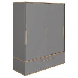 Schiebet&uuml;renschrank Paidi "STIENE in Beige oder Grau, 2 T&uuml;ren und 1 Schublade mit Soft-Close", schiefergrau, eiche, B:164cm H:200cm T:62cm, Holzwerkstoff, Schr&auml;nke, Schiebet&uuml;renschrank, mit Kleiderstangen+Einlegeb&ouml;den, Kleiderschrank mit Massivholzgriffen