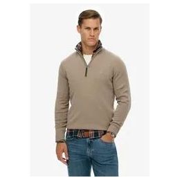 Troyer Superdry "ESSENTIALS COTTON HALF ZIP", Herren, Gr. L, husk braun marl, Strick, Obermaterial: 100% Baumwolle, meliert, slim fit normal, ohne Ausschnitt, Rippb&uuml;ndchen, Pullover Troyer