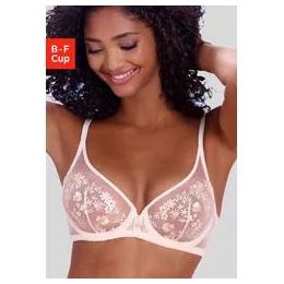 B&uuml;gel-BH Lascana, Damen, Gr. 95, Cup D, beige (puder), Mesh, Obermaterial: 73% Polyamid, 19% Polyester, 8% Elasthan, BHs B&uuml;gel-BH, in High-Apex-Schnittform mit zarter Bl&uuml;tenstickerei, sexy Dessous