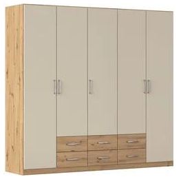 Dreht&uuml;renschrank Rauch "Kleiderschrank Garderobe GAMMA Breiten 91/136/181/226/271/315/360 cm", eiche artisan, beige (champagner), griffe chrom, B:226cm H:210cm T:54cm, Holzwerkstoff, Schr&auml;nke, Dreht&uuml;renschrank, mit Schubladen, verschiedene Griff-Varianten TOPSELLER MADE IN GERMANY