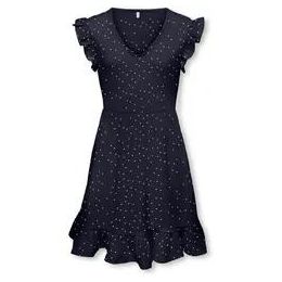 Sommerkleid KIDS Only "KOGHILLARY V NECK DRESS CS WVN", M&auml;dchen, Gr. 122/128, N-Gr, night sky aop:wei&szlig; dots, Web, Obermaterial: 98% Polyester, 2% Elasthan, bedruckt, gepunktet, figurumspielend Midi, V-Ausschnitt, Fl&uuml;gel&auml;rmel R&uuml;schen, Kleider Sommerkleid