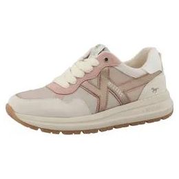 Keilsneaker Mustang SHOES "Nilda", Damen, Gr. 39, creme, goldfarben, Lederimitat, Textil, Schuhe, Schn&uuml;rschuh, Halbschuh mit pastellfarbenen Kontrastbes&auml;tzen