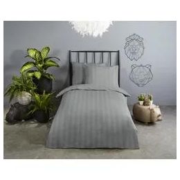 Babybettw&auml;sche Descanso "Hotel Sevilla", grau, B/L: 100cm x 135cm, 1 Stk., 1 Stk., Satin, B/L: 60cm x 40cm, 2, Satin, Obermaterial: 100% Baumwolle, Bettw&auml;sche, Satin, Rei&szlig;verschluss, Wende, Luxe, Streifen, uni