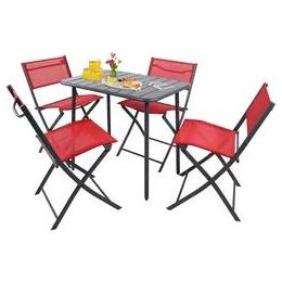Garten-Essgruppe Vcm "5 tlg. Bistroset Balkonset Gartenset Sumila 80x55", rot, B:45cm T:46cm, Obermaterial: 80% Textilmaterial TEXMAT. 20% Metall MT., Sitzm&ouml;bel-Sets