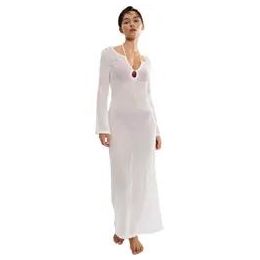 Strandkleid Triumph "Beach MyWear Crochet Long Dress LSL", Damen, Gr. 44, N-Gr, silk wei&szlig;, Strick, Obermaterial: 95% Polyester, 5% Elasthan, Kleider Strandkleid, weiches H&auml;keldesign