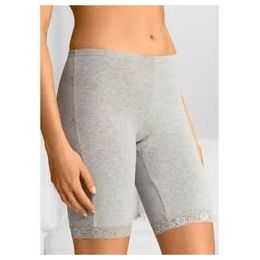 Lange Unterhose bonprix, Damen, Gr. 48/50 (XL), 3 Stk., kreidebeige, hellgrau meliert, Jersey, Obermaterial: 95% Baumwolle, 5% Elasthan. Spitze: 85% Polyamid, 15% Elasthan, meliert, unifarben, figurbetont, Unterhosen Lange Unterhose, Radlerpants aus Baumwoll-Jersey mit Spitzenkante