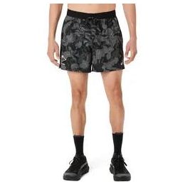 Laufshorts asics "FUJITRAIL ALL OVER PRINT 5IN SHORT", Herren, Gr. M, N-Gr, performance schwarz, carbon, cream, Obermaterial: 100% Polyester, Hosen