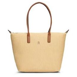 Tragetasche Tommy Hilfiger "POPETTE TOTE RAFFIA", Damen, Gr. B/H/T: 51cm x 32cm x 14cm, natur, braun, Lederimitat, Textil, Taschen, Damen Schultertasche, Henkeltasche mit TH-Logo