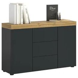 Sideboard OTTO HOME "MAMBO, TOPSELLER, Breite 125cm, 2 T&uuml;ren, 3 Schubk&auml;sten, push-2-open", schwarz, wotan eiche nachbildung, B:125cm H:80cm T:37cm, FSC-zertifizierter Holzwerkstoff, Sideboards, Sideboard, Sideboard, Kommode, Wohnzimmer, Flur, Arbeitszimmer