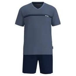 Schlafanzug Tom Tailor "Pyjama Shorty V-Ausschnitt", Herren, Gr. M, blau, Obermaterial: 100% Baumwolle CO., Homewear-Sets Schlafanzug