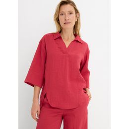 bonprix Tunika aus softem Viskose-Mix, rot, Gr.44, Weit geschnittene Hemdbluse mit V-Ausschnitt, leicht vorverlegten N&auml;hten und 3/4-Arm, aus Viskose