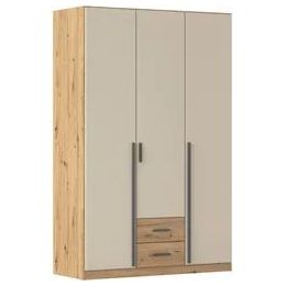 Dreht&uuml;renschrank Rauch "Kleiderschrank Garderobe GAMMA Breiten 91/136/181/226/271/315/360 cm", eiche artisan, beige (champagner), griffstangen graumetallic, B:136cm H:210cm T:54cm, Holzwerkstoff, Schr&auml;nke, Dreht&uuml;renschrank, mit Schubladen, verschiedene Griff-Varianten TOPSELLER MADE IN GERMANY