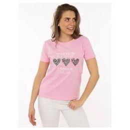 T-Shirt Zwillingsherz "Always Believe", Damen, Gr. L, rosa, Obermaterial: 95% Baumwolle, 5% Elasthan, Shirts T-Shirt, Stickerei, Leoherzen, Rundhals, kurzarm