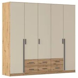 Dreht&uuml;renschrank Rauch "Kleiderschrank Garderobe GAMMA Breiten 91/136/181/226/271/315/360 cm", eiche artisan, beige (champagner), griffstangen graumetallic, B:226cm H:210cm T:54cm, Holzwerkstoff, Schr&auml;nke, Dreht&uuml;renschrank, mit Schubladen, verschiedene Griff-Varianten TOPSELLER MADE IN GERMANY