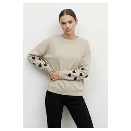 V&eacute;ro Moda Sweatshirt VERO MODA "VMKAROL BEA LS SWEAT BOX JRS GA", Damen, Gr. L, birch detail:navy emb hearts on sleeves, Sweatware, Obermaterial: 52% Baumwolle, 48% Polyester, unifarben mit Farbeinsatz, loose fit normal, Rundhals, Sweatshirts Sweatshirt, mit Blumendruck