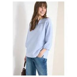 Shirtbluse Cecil, Damen, Gr. M (40), blouse blau, Web, 57% Baumwolle, 42% Polyester, 1% Elasthan, gestreift, klassisch normal, Rundhals, B&uuml;ndchen, Blusen, mit gestreiftem Seersucker-Look