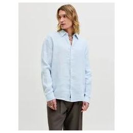 Jack & Jones Langarmhemd JACK & JONES "JPRBLALAWRENCE LINEN LS SHIRT SN", Herren, Gr. S, N-Gr, chambray blau, Web, Obermaterial: 100% Leinen, unifarben, normal, Hemden