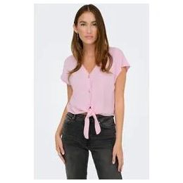 Kurzarmbluse Only "ONLSIESTA SS KNOT LIN BL SHIRT PNT NOOS", Damen, Gr. M, pirouette, Web, Obermaterial: 80% Viskose, 20% Leinen, unifarben, regular fit kurz, V-Ausschnitt, Blusen, Viskosemischung, regular fit