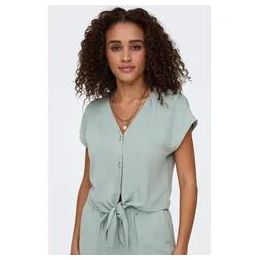 Kurzarmbluse Only "ONLSIESTA SS KNOT LIN BL SHIRT PNT NOOS", Damen, Gr. L, abyss, Web, Obermaterial: 80% Viskose, 20% Leinen, unifarben, regular fit kurz, V-Ausschnitt, Blusen, Viskosemischung, regular fit