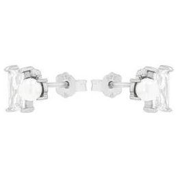 Paar Ohrstecker Amor "Schmuck Geschenk, Perle", silberfarben, wei&szlig;, wei&szlig;, Ohrringe, Damen, 3mm, Silber 925 (Sterlingsilber), mit Zirkonia (synth.) - mit Glasperle