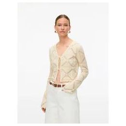 V&eacute;ro Moda Strickjacke VERO MODA "VMLOLA LS V-NECK BOW CARDIGAN NOOS", Damen, Gr. M, birch, Strick, Obermaterial: 100% Baumwolle, unifarben, regular fit kurz, V-Ausschnitt, Strickjacken Strickjacke, Baumwolle, regular fit