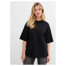 Longshirt bonprix, Damen, Gr. 56/58 (XXXL), schwarz, Interlock, Obermaterial: 100% Baumwolle, unifarben, oversize Po-bedeckend, Rundhals, weit, Shirts Longshirt, Oversized Schnitt, Halbarm, f&uuml;r Fr&uuml;hling und Sommer