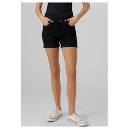 V&eacute;ro Moda Jeansshorts VERO MODA "VMLUNA MR FOLD SHORTS MIX GA NOOS", Damen, Gr. L (40), N-Gr, schwarz, Denim/Jeans, Obermaterial: 72% Baumwolle, 26% Polyester, 2% Elasthan, unifarben, slim fit kurz, Jeans Jeansshorts, mit Umschlagsaum