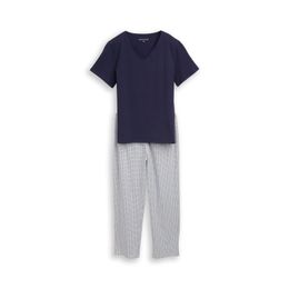 Tom Tailor Damen Pyjama-Set, blau, Gemustert, Gr. 40