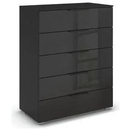 Schubkastenkommode Rauch "Highboard Sideboard Kommode MONTCLAR Frontauswahl Dekor/Hochglanz/Glas", schwarz, glas schwarz, griffe schwarz, B:80cm H:100cm T:42cm, Holzwerkstoff, Sideboards, mit 5 ger&auml;umigen Schubladen, viele Griffvarianten MADE IN GERMANY