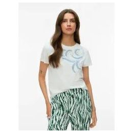 V&eacute;ro Moda Kurzarmshirt VERO MODA "VMGLOW SS TOP BOX JRS", Damen, Gr. XS, snow wei&szlig; print:brunnera leaves, Jersey, Obermaterial: 100% Baumwolle, bedruckt, normal normal, Rundhals, Shirts, Baumwolle