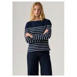 Levi's Langarmshirt LEVI'S "MARIN STRIPE TOP", Damen, Gr. L (40), magnolia stripe navy, Sweatware, Obermaterial: 100% Baumwolle, gestreift, normal h&uuml;ftbedeckend, Rundhals, Shirts Langarmshirt, Saum mit kurzen Seitenschlitzen