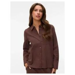 V&eacute;ro Moda Langarmbluse VERO MODA "VMCAIA LS SHIRT WVN NOOS", Damen, Gr. S, chocolate martini, Web, Obermaterial: 90% Baumwolle, 10% Leinen, unifarben, regular fit normal, Blusen, Baumwollmischung, regular fit, mit Leinen