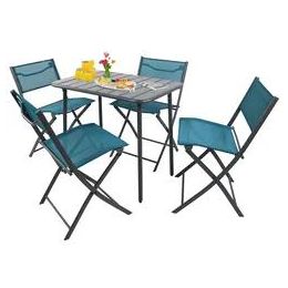 Garten-Essgruppe Vcm "5 tlg. Bistroset Balkonset Gartenset Sumila 80x55", blau (t&uuml;rkis), B:45cm T:46cm, Obermaterial: 80% Textilmaterial TEXMAT. 20% Metall MT., Sitzm&ouml;bel-Sets