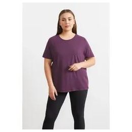 Kurzarmshirt Only CARMAKOMA "CARMOSTER S/S FOLD UP TOP JRS NOOS", Damen, Gr. XL, lila (mauve wine), Jersey, Obermaterial: 63% Polyester, 33% Viskose, 4% Elasthan, unifarben, regular fit normal, Rundhals, mit Umschlag, Shirts, Materialmix, regular fit