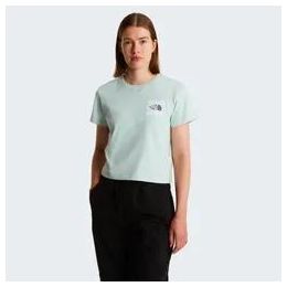 T-Shirt The North Face "W SUN REGULAR SHORT SLEEVE CUTIE TEE-GRAPHIC", Damen, Gr. XS, opal frost, Obermaterial: 100% Baumwolle, normal, Rundhals, Shirts T-Shirt, sportlicher Stil, Kurzarm, f&uuml;r vielseitige Aktivit&auml;ten